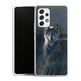 DeinDesign Galaxy A53 5G Handy Silikon H&uuml;lle Case wei&szlig; Handyh&uuml;lle Nature Painting Wolf Silikon Case