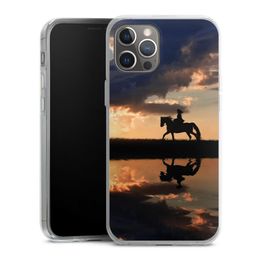 DeinDesign iPhone 12 Pro Max Handy Silikon H&uuml;lle Case transparent Handyh&uuml;lle Sunset Horseback Riding Horse Silikon Case