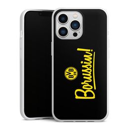 DeinDesign iPhone 13 Pro Handy Silikon H&uuml;lle Case wei&szlig; Handyh&uuml;lle Borussia Dortmund Bvb Soccer Silikon Case