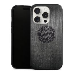 DeinDesign iPhone 15 Pro Handy Slim Case extra d&uuml;nn Silikon Handyh&uuml;lle schwarz H&uuml;lle Fcb Metallic Look Fc Bayern M&uuml;nchen Silikon Slim Case