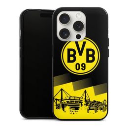DeinDesign iPhone 15 Pro Handy Slim Case extra d&uuml;nn Silikon Handyh&uuml;lle schwarz H&uuml;lle Borussia Dortmund Stadium Bvb Silikon Slim Case