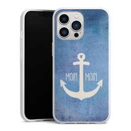 DeinDesign iPhone 13 Pro Handy Silikon H&uuml;lle Case wei&szlig; Handyh&uuml;lle Anchor Maritim Blue Silikon Case