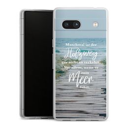 DeinDesign Google Pixel 7a Handy Silikon H&uuml;lle Case transparent Handyh&uuml;lle Statement Beach Spruch Silikon Case