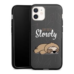 DeinDesign iPhone 12 mini Handy Silikon H&uuml;lle Case schwarz Handyh&uuml;lle Sloth Lazy Sunday Sayings