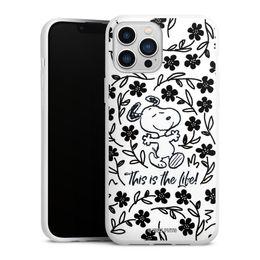 DeinDesign iPhone 13 Pro Max Handy Silikon H&uuml;lle Case wei&szlig; Handyh&uuml;lle Peanuts Flowers Snoopy Silikon Case