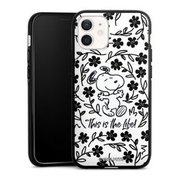 DeinDesign iPhone 12 mini Handy Silikon H&uuml;lle Case schwarz Handyh&uuml;lle Peanuts Flowers Snoopy