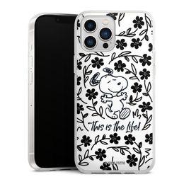 DeinDesign iPhone 13 Pro Max Handy Silikon H&uuml;lle Case transparent Handyh&uuml;lle Peanuts Flowers Snoopy Silikon Case