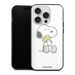 DeinDesign iPhone 15 Pro Handy Slim Case extra d&uuml;nn Silikon Handyh&uuml;lle schwarz H&uuml;lle Snoopy Love Peanuts Silikon Slim Case