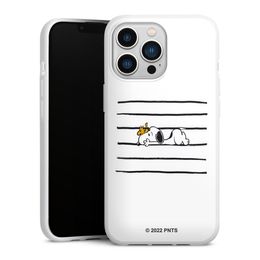 DeinDesign iPhone 13 Pro Handy Silikon H&uuml;lle Case wei&szlig; Handyh&uuml;lle Snoopy Dog Peanuts Silikon Case