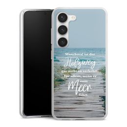 DeinDesign Galaxy S23 Handy Silikon H&uuml;lle Case transparent Handyh&uuml;lle Spruch Beach Statement Silikon Case