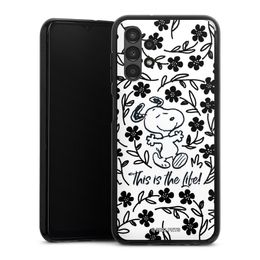 DeinDesign Galaxy A13 4G Handy Silikon H&uuml;lle Case schwarz Handyh&uuml;lle Peanuts Flowers Snoopy
