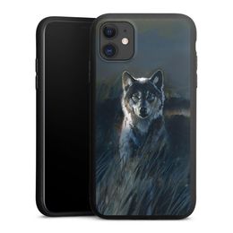 DeinDesign iPhone 11 Handy Premium Silikon H&uuml;lle Handyh&uuml;lle schwarz Case Wolf Painting Nature Silikon Premium Case