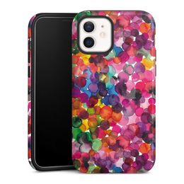 DeinDesign iPhone 12 mini Handy Panzer Handyh&uuml;lle robuste Outdoor H&uuml;lle Schutzh&uuml;lle gl&auml;nzend Water Colour Colourful Points Tough Case
