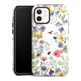 DeinDesign iPhone 12 mini Handy Panzer Handyh&uuml;lle robuste Outdoor H&uuml;lle Schutzh&uuml;lle gl&auml;nzend Flowers Bee Muster Tough Case