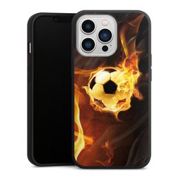DeinDesign iPhone 13 Pro Handy Premium Silikon H&uuml;lle Handyh&uuml;lle schwarz Case Soccer Ball Fire Silikon Premium Case