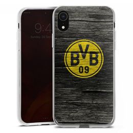 DeinDesign iPhone Xr Handy Silikon H&uuml;lle Case transparent Handyh&uuml;lle Wooden Look Bvb Borussia Dortmund Silikon Case