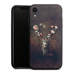 DeinDesign iPhone Xr Handy Premium Silikon H&uuml;lle Handyh&uuml;lle schwarz Case Reindeer Flowers Rehe Silikon Premium Case