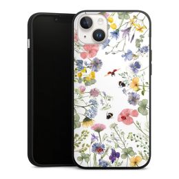 DeinDesign iPhone 14 Handy Premium Silikon H&uuml;lle Handyh&uuml;lle schwarz Case Flowers Bee Muster Silikon Premium Case