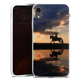 DeinDesign iPhone Xr Handy Silikon H&uuml;lle Case wei&szlig; Handyh&uuml;lle Sunset Horseback Riding Horse Silikon Case