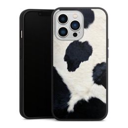 DeinDesign iPhone 13 Pro Handy Premium Silikon H&uuml;lle Handyh&uuml;lle schwarz Case Animal Look Animal Print Cow Skin Silikon Premium Case