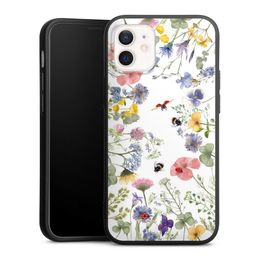 DeinDesign iPhone 12 mini Handy Premium Silikon H&uuml;lle Handyh&uuml;lle schwarz Case Flowers Bee Muster Silikon Premium Case