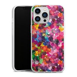 DeinDesign iPhone 13 Pro Handy Silikon H&uuml;lle Case wei&szlig; Handyh&uuml;lle Water Colour Colourful Points Silikon Case