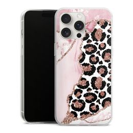 DeinDesign iPhone 15 Pro Max Handy Silikon H&uuml;lle Case transparent Handyh&uuml;lle Leopard Glitzer Marble Silikon Case