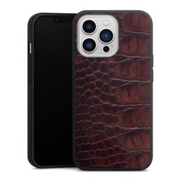 DeinDesign iPhone 13 Pro Handy Premium Silikon H&uuml;lle Handyh&uuml;lle schwarz Case Leather Crocodile Animal Print Silikon Premium Case