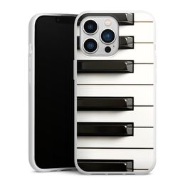 DeinDesign iPhone 13 Pro Handy Silikon H&uuml;lle Case wei&szlig; Handyh&uuml;lle Klavier Music Piano Silikon Case