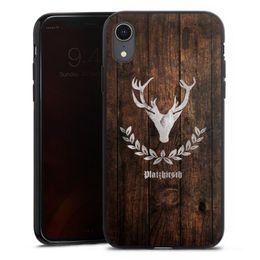 DeinDesign iPhone Xr Handy Silikon H&uuml;lle Case schwarz Handyh&uuml;lle Wooden Look Deer Wood