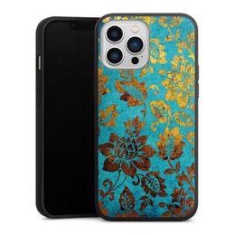 DeinDesign iPhone 13 Pro Max Handy Premium Silikon H&uuml;lle Handyh&uuml;lle schwarz Case Flowers Vintage Ornament Silikon Premium Case