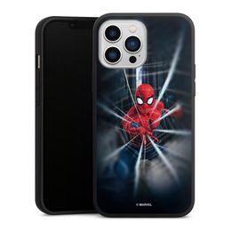 DeinDesign iPhone 13 Pro Max Handy Premium Silikon H&uuml;lle Handyh&uuml;lle schwarz Case Kinofilm Marvel Spiderman Silikon Premium Case