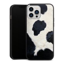 DeinDesign iPhone 13 Pro Max Handy Premium Silikon H&uuml;lle Handyh&uuml;lle schwarz Case Animal Look Animal Print Cow Skin Silikon Premium Case