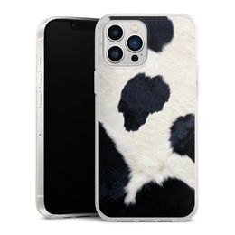 DeinDesign iPhone 13 Pro Max Handy Silikon H&uuml;lle Case transparent Handyh&uuml;lle Animal Look Animal Print Cow Skin Silikon Case