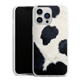 DeinDesign iPhone 13 Pro Handy Silikon H&uuml;lle Case wei&szlig; Handyh&uuml;lle Animal Look Animal Print Cow Skin Silikon Case