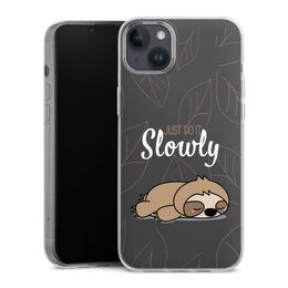DeinDesign iPhone 14 Plus Handy Silikon H&uuml;lle Case transparent Handyh&uuml;lle Sloth Lazy Sunday Sayings Silikon Case