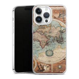 DeinDesign iPhone 14 Pro Max Handy Silikon H&uuml;lle Case transparent Handyh&uuml;lle Vintage Map World Map Silikon Case