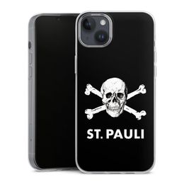 DeinDesign iPhone 14 Plus Handy Silikon H&uuml;lle Case transparent Handyh&uuml;lle Totenkopf Fc St. Pauli Official Licensed Product Silikon Case