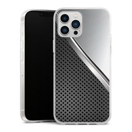 DeinDesign iPhone 13 Pro Max Handy Silikon H&uuml;lle Case transparent Handyh&uuml;lle Steel Metall Carbon Silikon Case