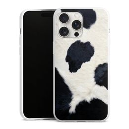 DeinDesign iPhone 15 Pro Max Handy Silikon H&uuml;lle Case wei&szlig; Handyh&uuml;lle Animal Look Animal Print Cow Skin Silikon Case