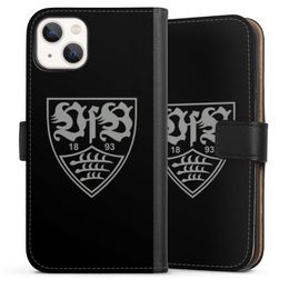 DeinDesign iPhone 13 Handy Klapph&uuml;lle Handyh&uuml;lle aus Kunst Leder schwarz Flip Case Official Licensed Product Vfb Stuttgart Logo Sideflip mit Lasche
