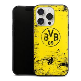 DeinDesign iPhone 15 Pro Handy Slim Case extra d&uuml;nn Silikon Handyh&uuml;lle schwarz H&uuml;lle Bvb Official Licensed Product Borussia Dortmund Silikon Slim Case