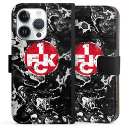 DeinDesign iPhone 14 Pro Handy Klapph&uuml;lle Handyh&uuml;lle aus Kunst Leder schwarz Flip Case Coat Of Arms 1. Fc Kaiserslautern Muster Sideflip mit langer Lasche