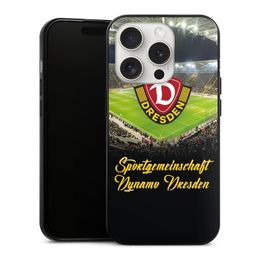 DeinDesign iPhone 15 Pro Handy Slim Case extra d&uuml;nn Silikon Handyh&uuml;lle schwarz H&uuml;lle Sg Dynamo Dresden Sgd Official Licensed Product Silikon Slim Case