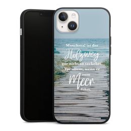 DeinDesign iPhone 14 Handy Premium Silikon H&uuml;lle Handyh&uuml;lle schwarz Case Spruch Beach Statement Silikon Premium Case
