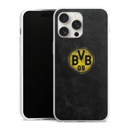DeinDesign iPhone 15 Pro Max Handy Silikon H&uuml;lle Case wei&szlig; Handyh&uuml;lle Bvb Borussia Dortmund Merchandise Silikon Case