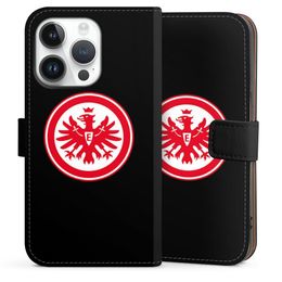 DeinDesign iPhone 14 Pro Handy Klapph&uuml;lle Handyh&uuml;lle aus Kunst Leder schwarz Flip Case Sge Eintracht Frankfurt Eagle Sideflip mit langer Lasche