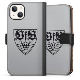 DeinDesign iPhone 13 Handy Klapph&uuml;lle Handyh&uuml;lle aus Kunst Leder schwarz Flip Case Logo Official Licensed Product Vfb Stuttgart Sideflip mit Lasche