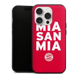 DeinDesign iPhone 15 Pro Handy Slim Case extra d&uuml;nn Silikon Handyh&uuml;lle schwarz H&uuml;lle Fcb Mia San Mia Fc Bayern M&uuml;nchen Silikon Slim Case