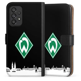 DeinDesign Galaxy A53 5G Handy Klapph&uuml;lle Handyh&uuml;lle aus Kunst Leder schwarz Flip Case Skyline Sv Werder Bremen Official Licensed Product Sideflip mit langer 
